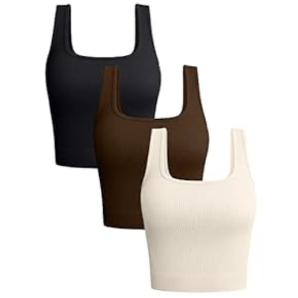 Amazon | Tops | New Set Trio Of Ribbed Tank Tops Black Cream And Brown ...